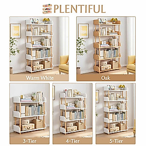 OSCHF 3-Tier Wooden Open Bookcase - Modern Display Bookshelf with Top Edge and Solid Wood Frame for Home and Office, Storage Cabinet, Warm White