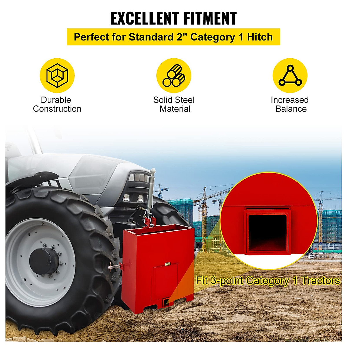 BestEquip 3 Point Ballast Box, 800lbs Capacity Hitch Ballast Box, Standard 2'' Hitch Receiver, Tractor Ballast Box with 5cu.ft Volume, Heavy Duty Steel, Fits Category 1 Tractor Attachment, Red