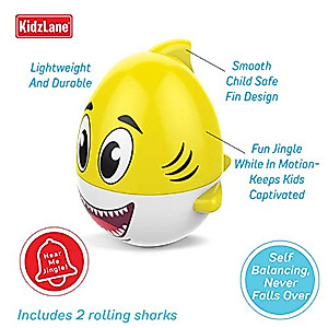 Kidzlane Shark Bath Toy for Babies and Toddlers | 2-Pack Pink and Yellow Bath Toy with Sound Effect | Weeble Wobble Toy for Babies | Shark Toy for Toddlers 6 Months +