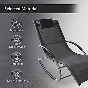 Patio Rocking Lounge Chair Outdoor Chaise,Outdoor Furniture, Weather-Resistant,for Lawn,Backyard,Garden,Park,Poolside,Deck,with Removable Pillow and Textilene Fabric, Dark Grey (Easy to Assemble)