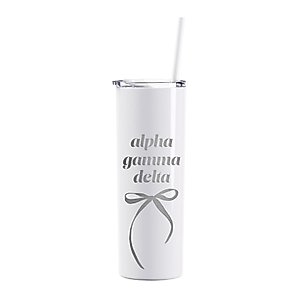 Go Greek Chic Alpha Gamma Delta Coquette Bow Tumbler with Straw - White