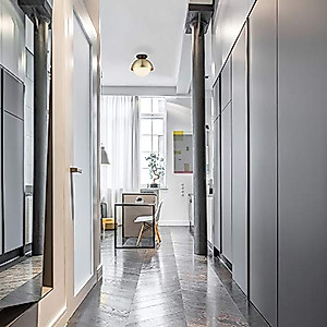 Globe Electric Oswald 1-Light Flush Mount, Matte Brass, Matte Black Accent Canopy, Frosted Glass Shade