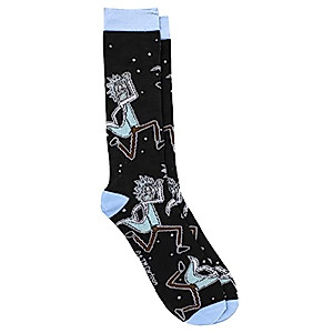 RICK AND MORTY Men's 2 Pair Novelty Crew Socks Shoe Size 6-12, Space Cruiser Charcoal