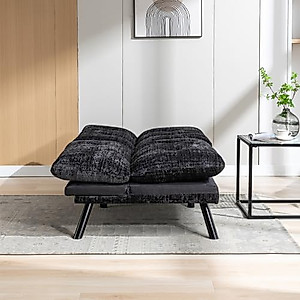 Ochangqi Convertible Futon Sofa Bed with Metal Legs, Adjustable Loveseat Futon Bed Lounge Couch, Futon Sets for Compact Living Space, Single Apartment (Black)