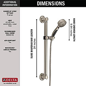 Delta Faucet 9-Spray ADA-Compliant Slide Bar Hand Held Shower with Hose, Stainless 51900-SS