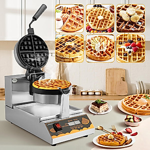 WICHEMI Belgian Waffle Maker Commercial Waffle Maker Restaurant Intelligent Flip Waffle Maker with Removable Plates 180° Rotating Non-Stick LED Digital Waffle Iron For Hotel Restaurant,110V 1200W.