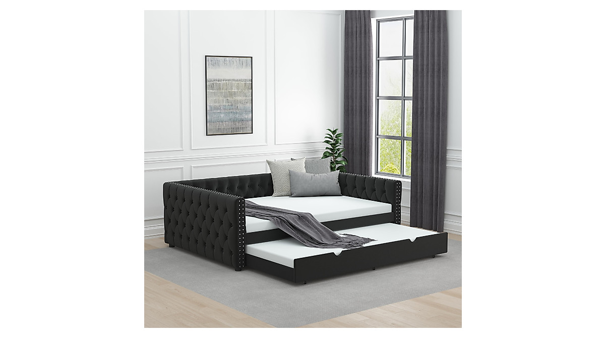 Kinffict Velvet Full Daybed with Trundle - Modern Upholstered Sofa Bed