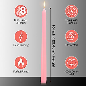 12 Pack Pink Taper Candles - Taper Candles 10 Inch Dripless, Smokeless & Unscented - 8 Hours Long Burning - Tall Candlesticks - Ideal for Weddings, Dinner Parties, Home Decor, Birthday Party