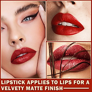 CAHIUYOA 6 Colors Dark Red Matte Lipstick Set China Style,Smooth Soft Nude Matte Lipstick Chinese Lip Makeup,Long Lasting Waterproof Non Stick Cup Lip Stick Stain Lipstick for Women Girls