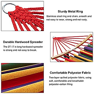 HBlife Hammock, Red 2 Person Cotton Canvas Portable Hammock, Sturdy and Comfortable Double Hammock for Tree, Camping, Backyard and Beach, Carrying Bag Included