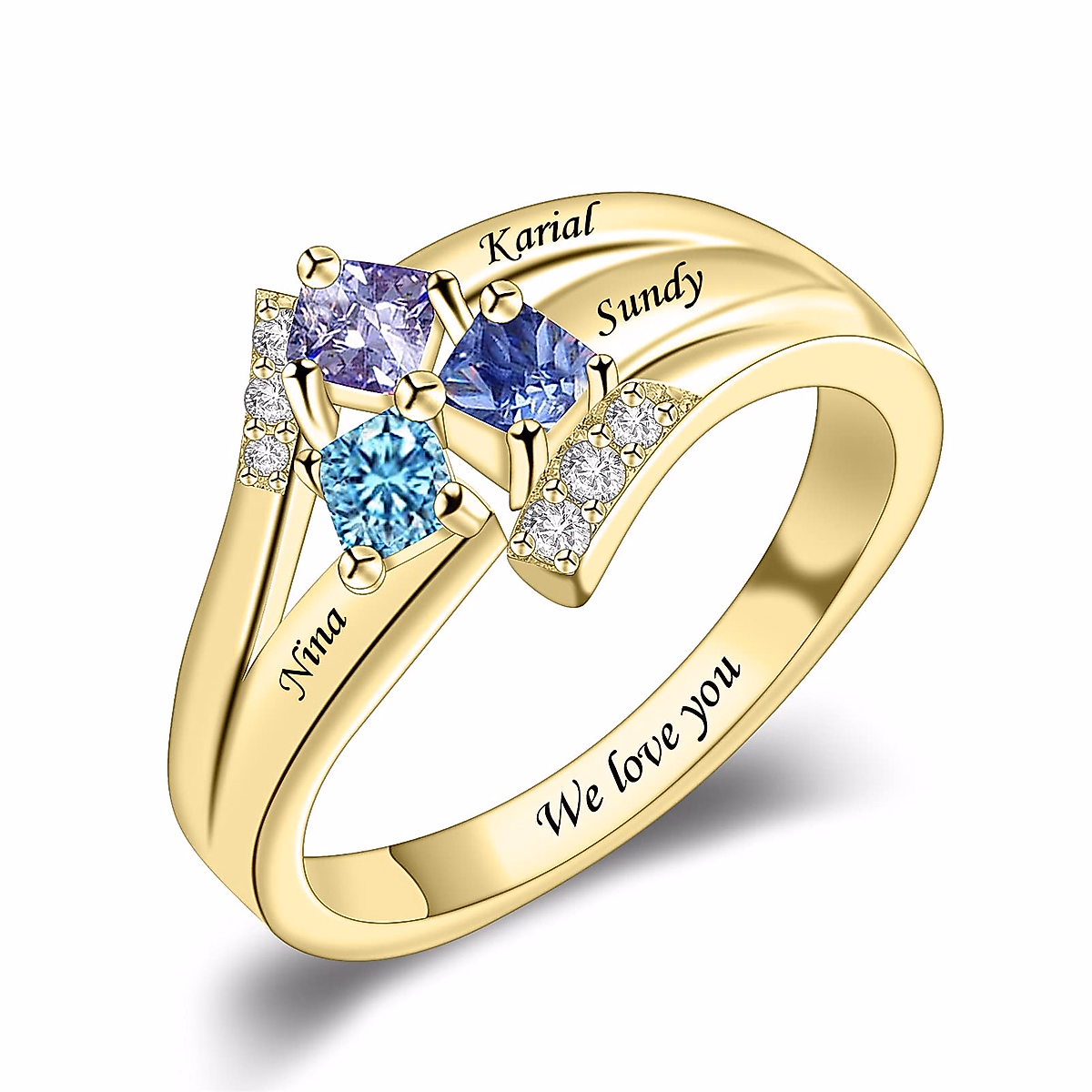 BAUMA AUTO Personalized Mothers Rings with 1-9 Simulated Birthstones Custom Anniversary Rings for Women Family Name Rings for Mom