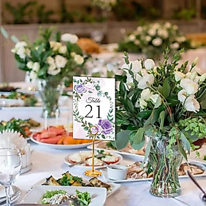 26 Pieces Wedding Table Numbers Cards 1-25 with Head Table Numbers - Purple Roses Double Sided 4x6in - Table Numbers for Wedding Reception/Party/Event