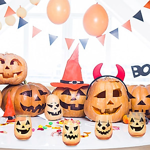 Whaline 3 Pieces Halloween 17Oz Stemless Wine Glasses Clear Orange Jack-O-Lantern Drinking Glasses Halloween Party Cups for Dinner Party Birthday Holiday Housewarming Gift Cocktail Beverage