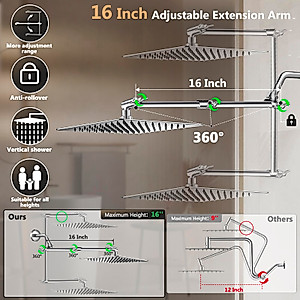 Dual Shower Head, 10'' High Pressure Rain Shower Head with 16'' Upgraded Adjustable Extension Arm, 3+1 Settings Handheld Spray,Built-in Power Wash,Retractable 60'' Shower Hose, 3-Way Diverter, Chrome
