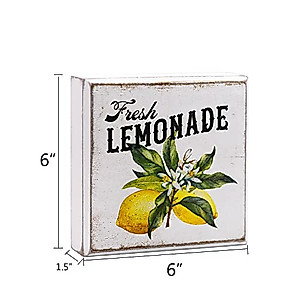 6 Inches Square Distressed White Wooden Lemon Box Sign (Fresh lemonade - yellow)