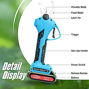 WONDER MASTER Cordless Pruner Professional Electric Pruning Shears Electric Pruner 2Pcs Backup Rechargeable 2Ah Lithium Battery Powered Tree Branch Pruner, 32mm (1.26 Inch) Cutting Diameter Blue