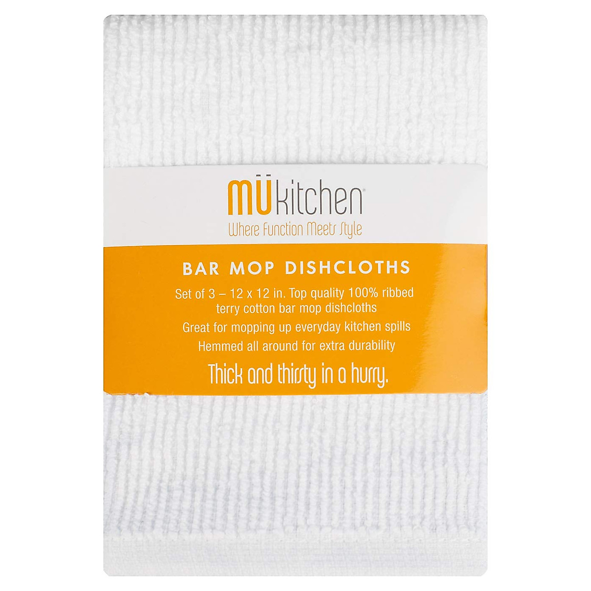 MUkitchen Cotton Bar Mop Dishcloth, 12 by 12-Inches, Set of 3, White