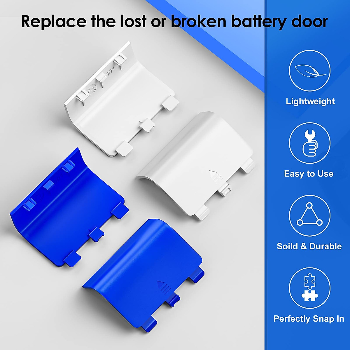 Battery Cover for Xbox Core Controller, Replacement Battery Back Door Lid for Xbox Series X & Wireless Controller, Batteries Caps Shell Repair Part for Xbox Series S Remote Pack of 4 (Blue +White