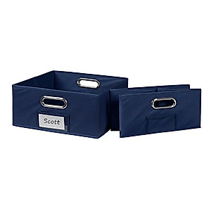 Cheer Home Storage Set of 2 Foldable Fabric Low Square Storage Bins- Navy Blue