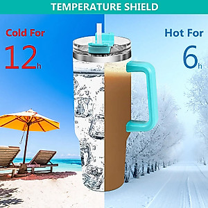 MKent 40oz COWPRINT Insulated Tumbler Trendy Stainless Steel Large Tumbler With Handle & Straw Lid,Travel, Leak Proof Tumblers Cup,Keeps Drinks Cold/Hot for 6Hrs (Lake Green Cow Print)