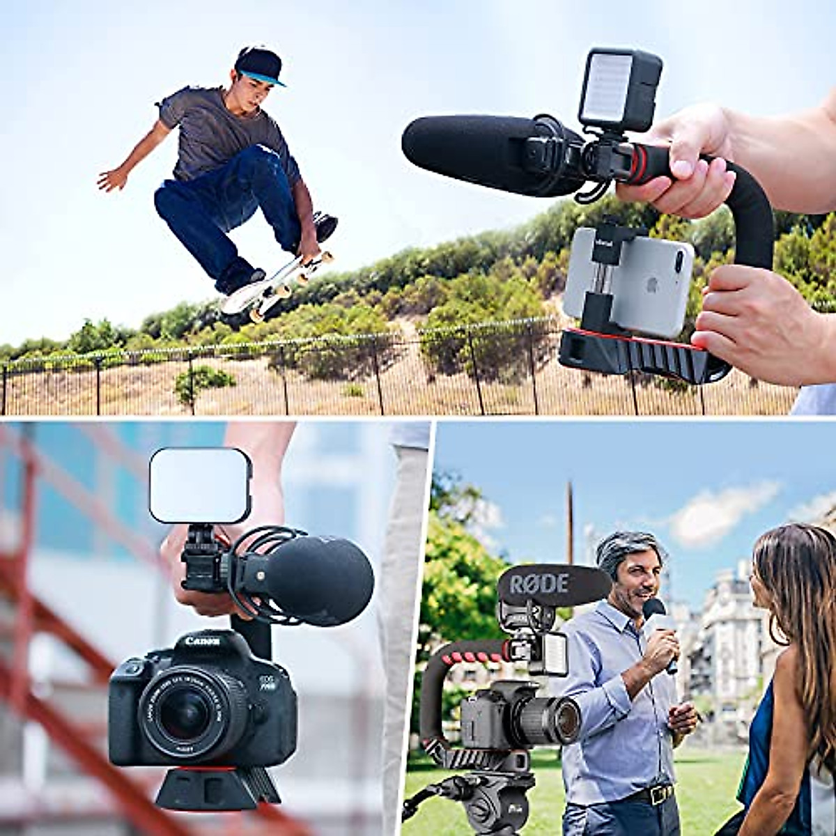 ULANZI U-Grip Pro Handheld Video Rig Steadicam with Triple Cold Shoe, Stabilizing Handle Grip Compatible for iPhone 13 12 Pro Max Xs 8 7 Plus GoPro 10 9 8 Canon Nikon Sony DSLR Cameras