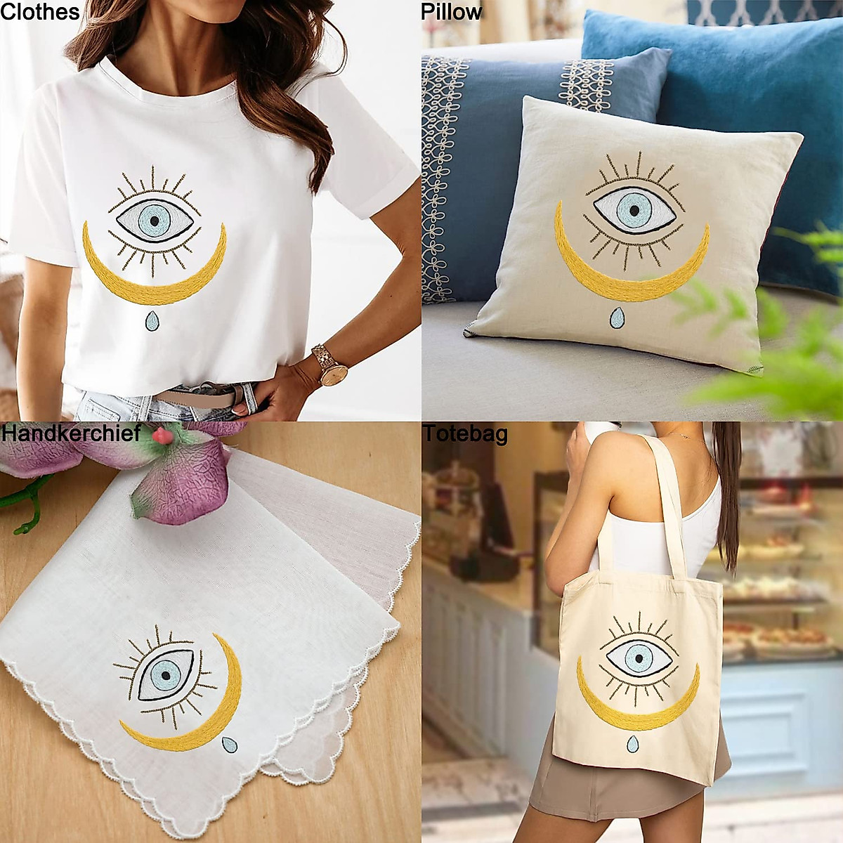 Anidaroel 3 Sets Evil Eye Embroidery Starters Kit for Beginners, Stamped Cross Stitch Kits for Beginners Adults Include Embroidery Cloth, Embroidery Hoops, Threads and Needles