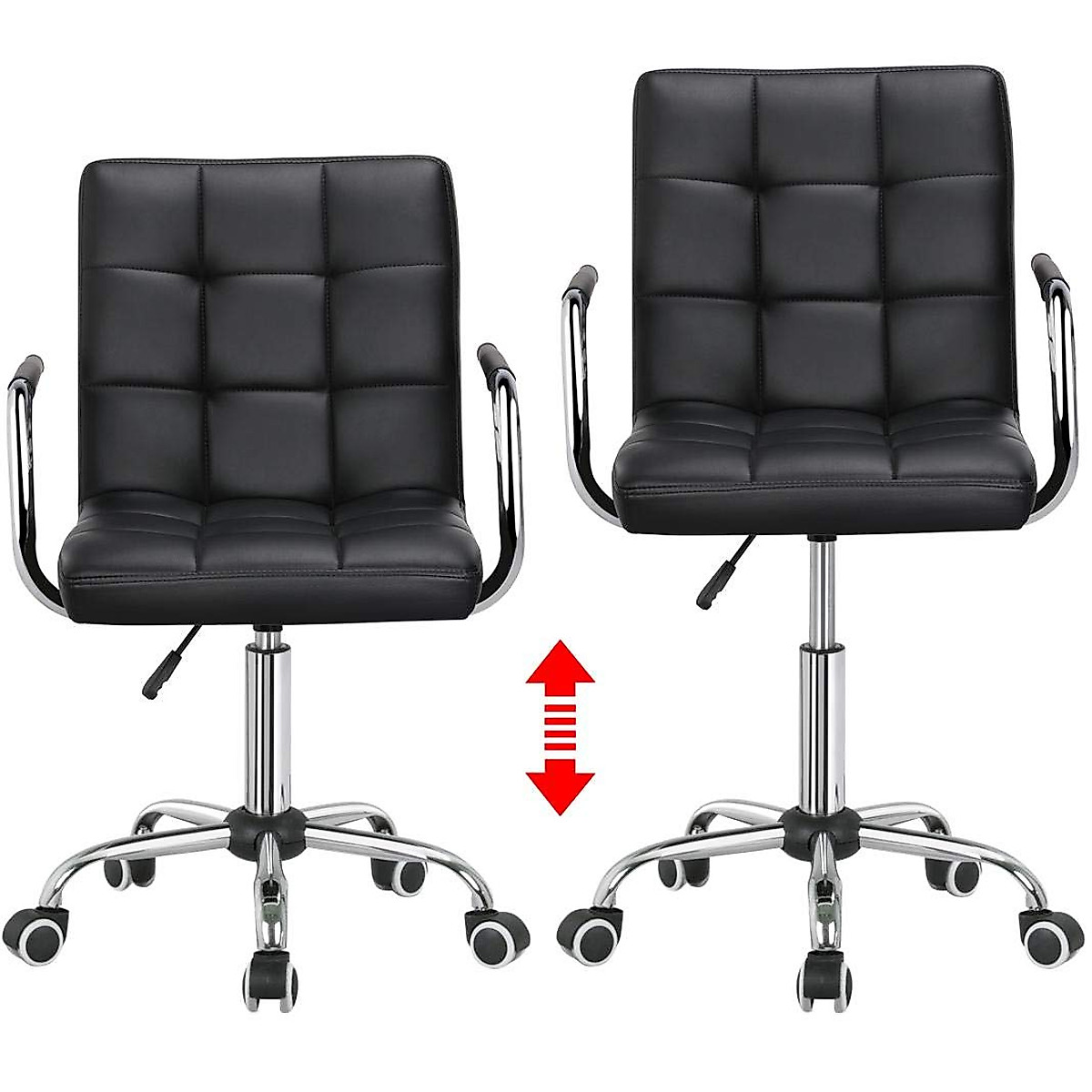 Topeakmart Home Office Chair Height Adjustable Desk Chair Mid Back PU Leather with 360° Swivel Large Seat with Wheels Black