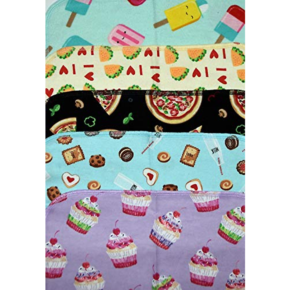 1 Ply 12x12 Inches Set of 5 Printed Flannel Paperless Towels Snack Attack