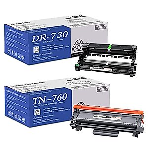 1 Pack TN760 Toner Cartridge & 1 Pack DR730 Drum Unit Compatible TN760 DR730 Replacement for Brother DCP-L2550DW MFC-L2710DW L2750DW L2750DWXL HL-L2350DW L2370DW L2390DW L2395DW Printer