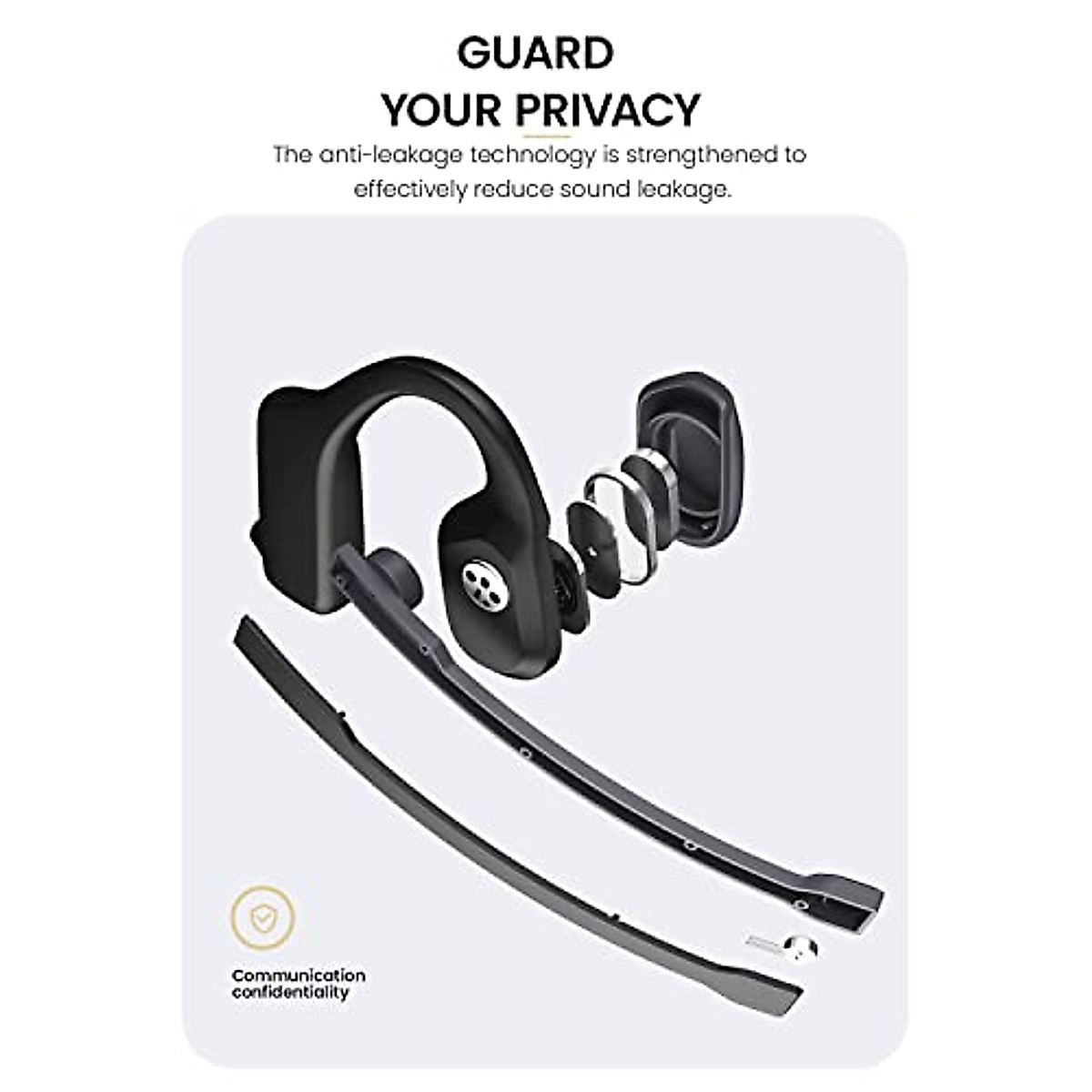 Bone Conduction Headphones with Mic Open Ear Headphones Wireless Bluetooth Ear Bone Head Phones Earphones with Microphone Waterproof Headset for Office, Work, Running, Driving, Sports, Truck Drivers