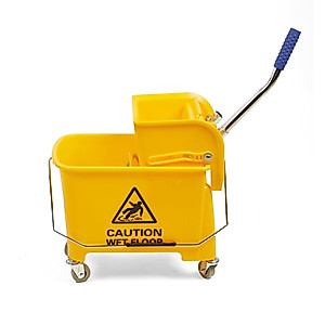 Mind Reader Mobile Heavy Duty Mop Bucket with Upward Press Wringer, 22-Quart (5.5 Gallon) Capacity, 16.25"L x 10.75"W x 24.5"H, Yellow