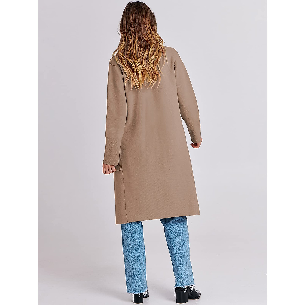 ANRABESS Women Cardigan Oversized Open Front Sweater Coat Lady Blazer Jacket Fall Outwear Coatigan 2024 Trendy Outfits Khaki Medium