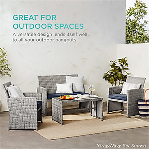 Best Choice Products 4-Piece Outdoor Wicker Patio Conversation Furniture Set for Backyard w/Coffee Table, Seat Cushions - Gray/Cream