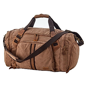 AGDHERSNVX Canvas Duffle Bag with Shoes Compartment Overnight Travel Duffel with Genuine Leather Parts Weekender Lightweight Waterproof Bags for Women Men Khaki