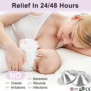 Boboduck The Original Silver Nursing Cups - Nipple Shields for Nursing Newborn, Newborn Breastfeeding Must Haves for Soothe and Protect Your Nursing Nipples - Trilaminate 999 Silver (Regular Size)