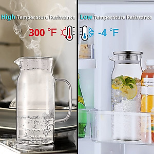 1.6 Liter 54 oz Glass Pitcher with Lid and Spout, Bivvclaz Glass Carafe Water Pitcher for Hot/Cold Water, Iced Tea, Drinks, Coffee, Juice and Homemade Beverage