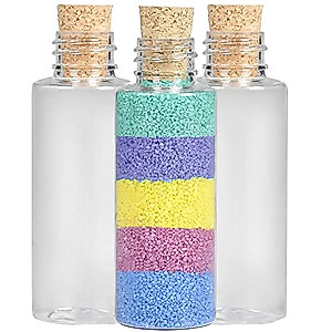 Clear Plastic Sand Art Bottles with Cork Stoppers, 2 Oz Cork Bottle, Plastic Jars with Cork, Mini Vial Potion Bottles for DIY Arts & Crafts, Party Favors, Wish & Message in a Bottle (6-Pack)