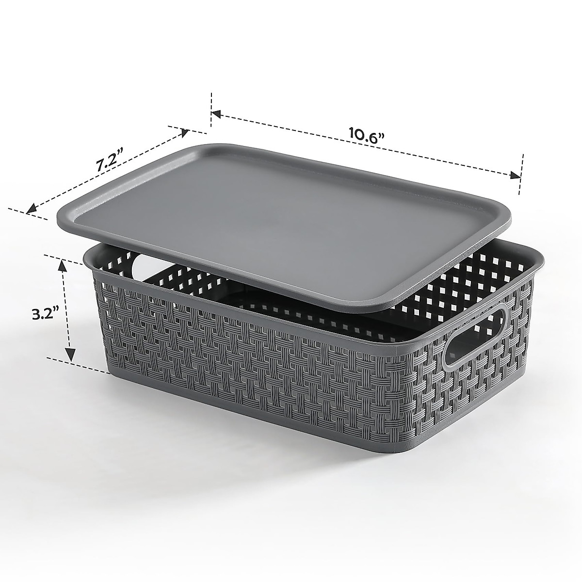 [ 12 Pack ] Plastic Storage Baskets With Lids, Small Pantry Organization, Stackable Storage Bins, Household Organizers for Cabinets, Countertop, Drawers, Under Sink or On Shelves,Gray