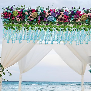 WONICE Artificial Flowers Hanging Flowers, Fake Wisteria Flower Garland Silk Vines Rattan String Decor for Home Wedding Arch Wall Garden Greenery Bedroom Outdoor Office Party Decoration (48 Pack)