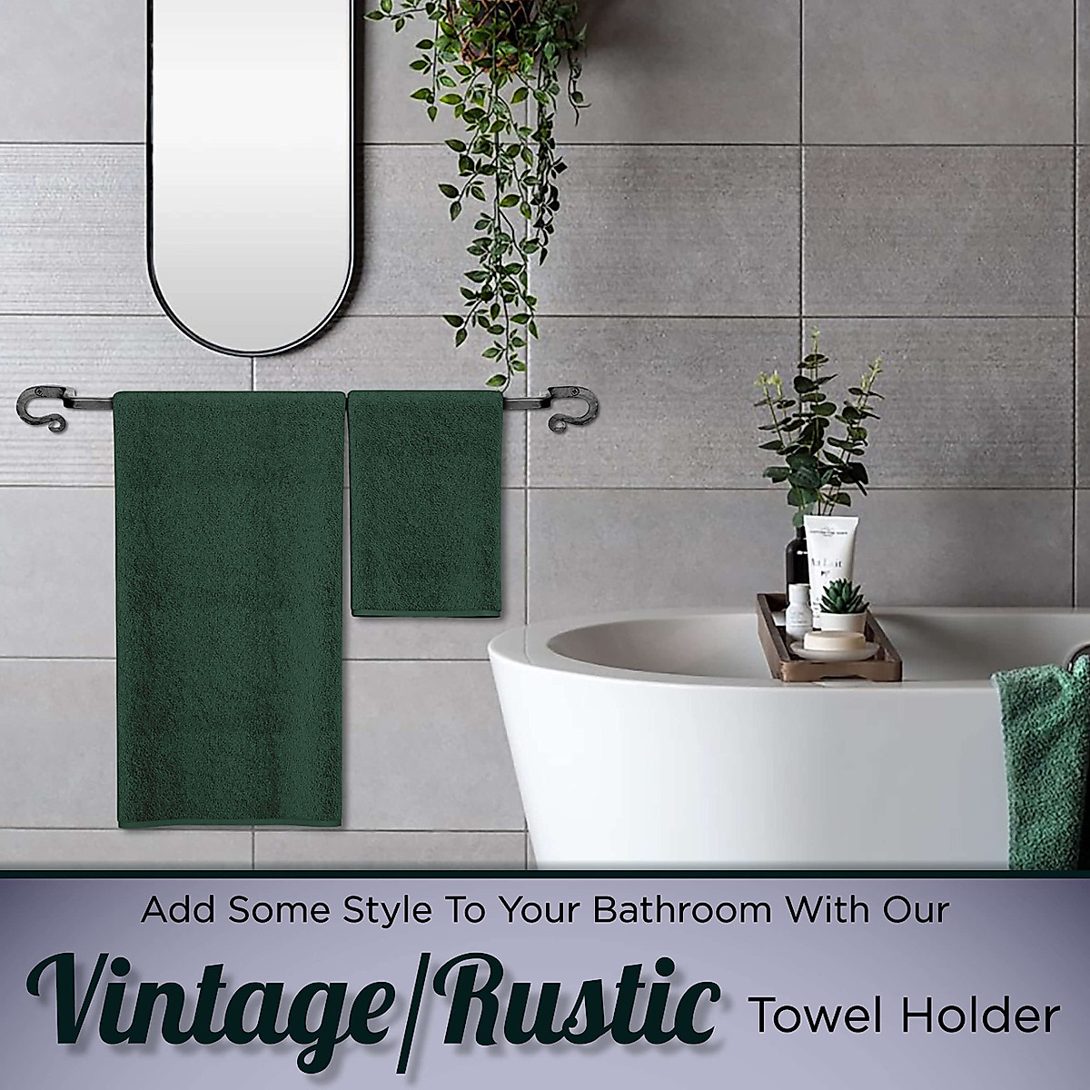 Stur-De Wrought Iron Towel Holder - Rustic Towel Rack for Bathroom or Kitchen, Wall-Mount Black Iron Towel Bar for Bath Towels - Decorative Black Towel Bar for Farmhouse-Style Home - 21 x 3 x 2 Inches