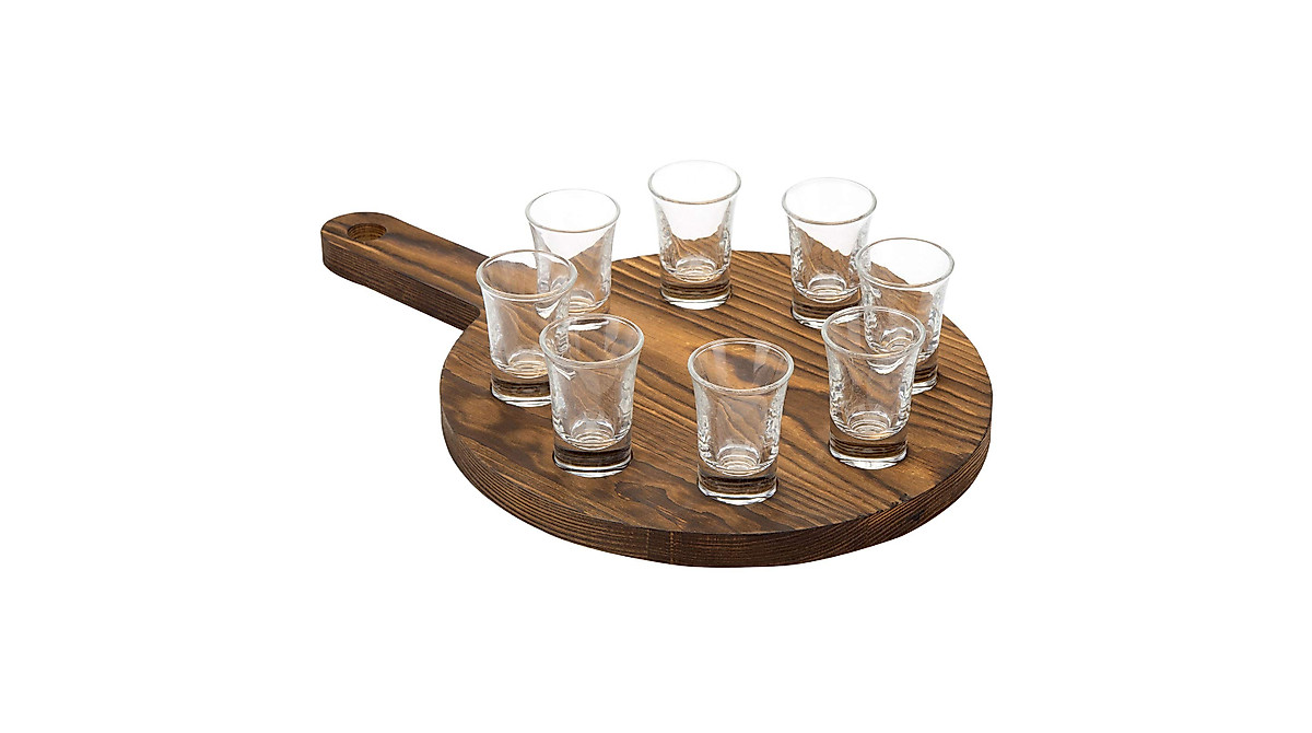 MyGift 9 Piece Shot Glass Set with Rustic Paddle Board - Perfect Party ...