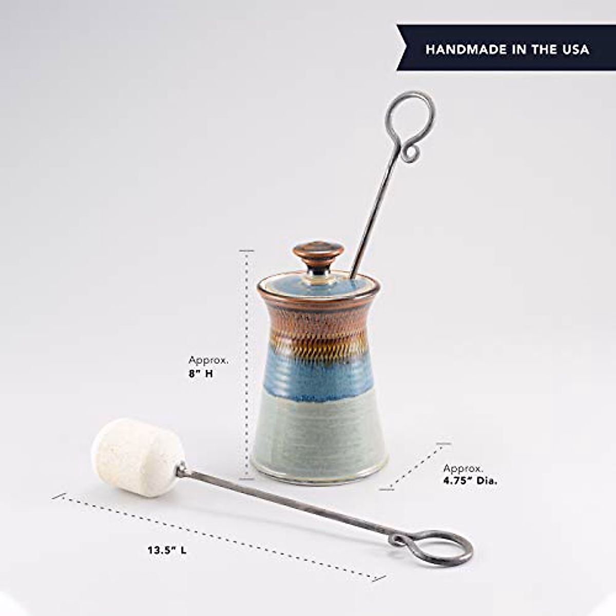 Georgetown Pottery Handmade Cape Cod Firelighter Hamada and Purple Firepot with Iron and Soapstone Fire Starter Wand for Fireplace, woodstove, firepit