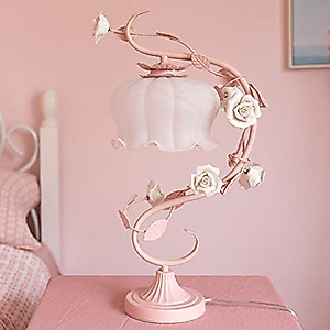 Useful Romantic Rose Table Lamp for Kids Creative Sweet Bedtime Nightstand Eye-caring Desk Lamps for Children Bedroom Reading Gift Girls Desk lamp (Color : White)