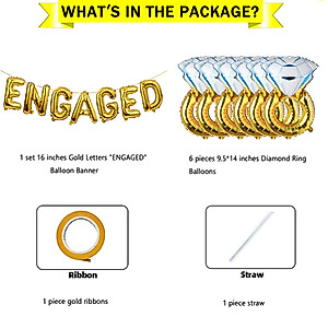 SHUNTAI 16 inch Engaged Balloons Gold Letters Banner Ring Balloon Marriage Wedding Bridal Shower Engagement Party Decorations and Supplies (Gold Theme)