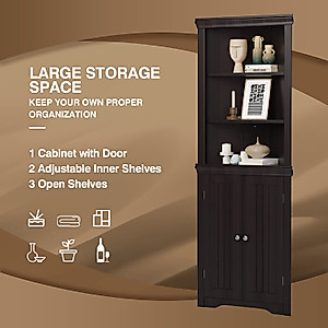 JUMMICO Corner Cabinet, Espresso, with 2 Doors and 3 Tier Shelves, Free Standing, Storage for Bathroom, Living Room, Bedroom or Kitchen