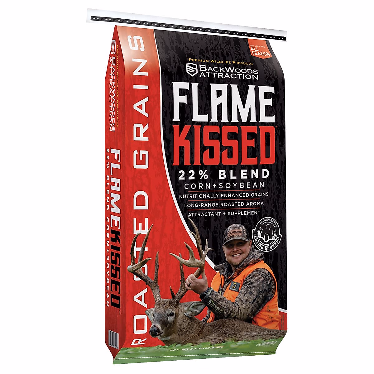 BACKWOODS ATTRACTION Flamekissed 22% Blend Corn and Soybean Roasted Grains - Attractant and Supplement - 50 Pound Bag