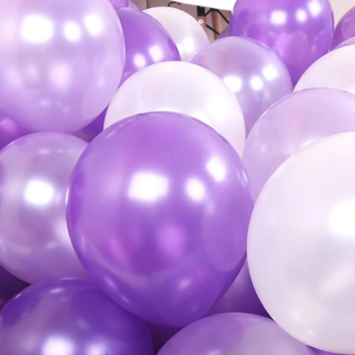 DUILE 60Pcs Metallic Purple and White Latex Lavender Lilac Balloons 12inch Purple Confetti Balloons for Birthday Bridal Shower Wedding Party Decorations