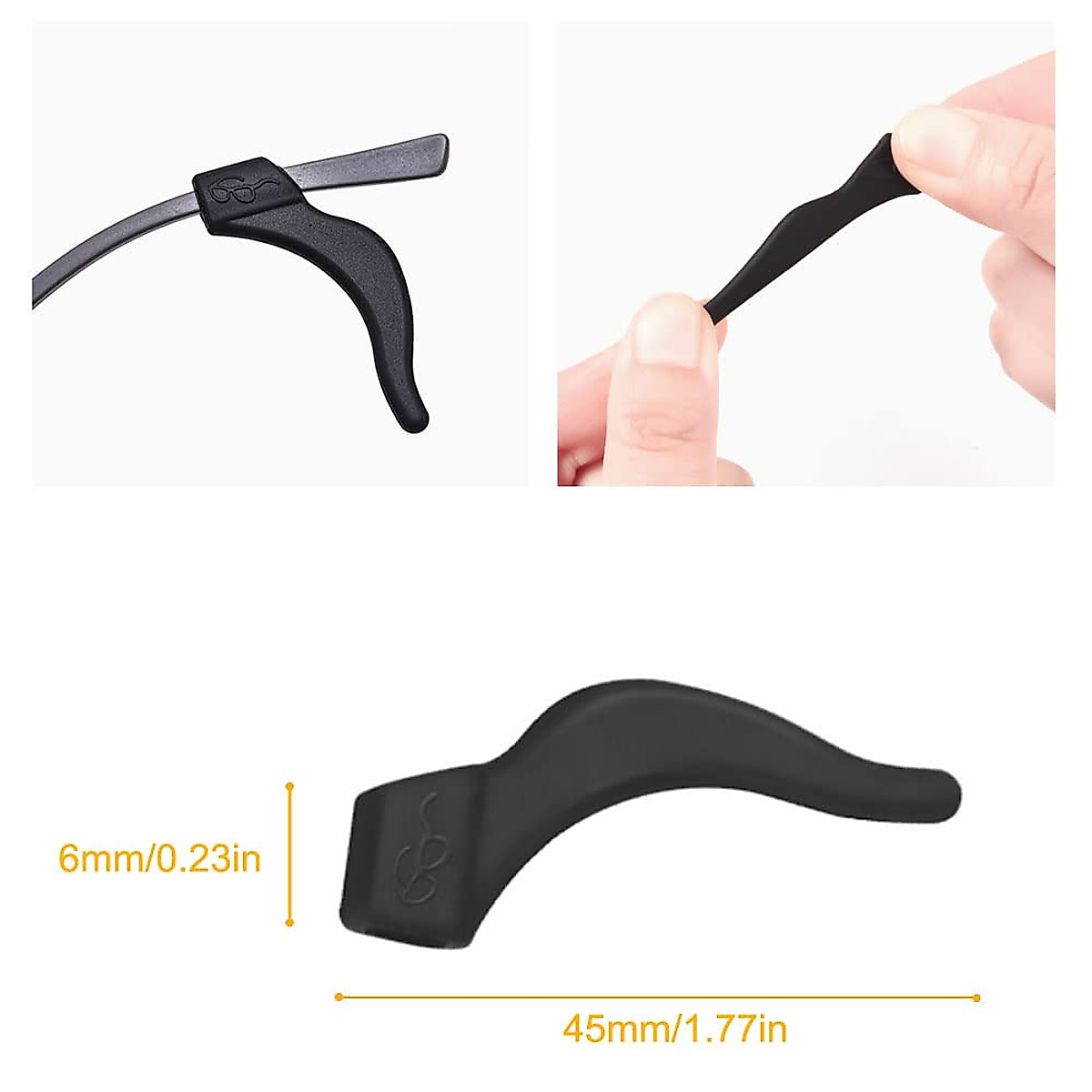 24PCS Eyeglasses Ear Grips, Anti Slip Elastic Comfort Glasses Retainers For Spectacle Sunglasses Reading Glasses Eyewear, Eyeglass Ear Hook, Sport Black YJG Yjg01
