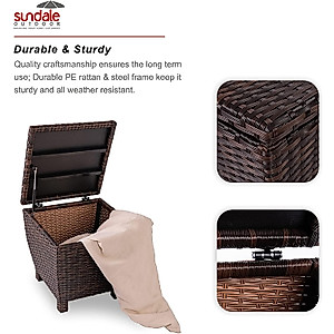 Outdoor Wicker Storage Box with Cover, 13 Gallon PE Rattan Deck Box for Outside with Waterproof Liner, Patio Storage Chest with Hinged Lid for Cushions, Pillows, Towels, Horizontal Bin, Brown