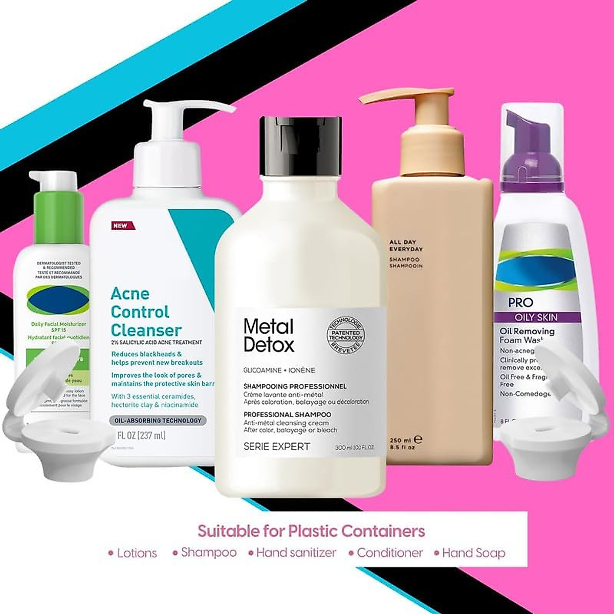 Home and Bathroom Bottle Emptying Cap - Convenient Flip Top Design to Empty Pump Bottles (3 Pack - Small, Medium, and Large (Black)) (White Cap, 3 Pack)